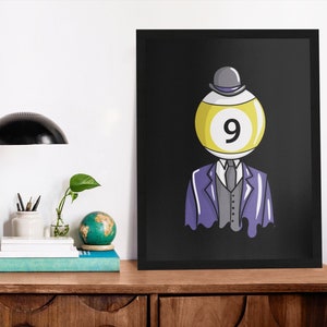 Billiard 9 Ball Poster, Billiard Wall Art, Canvas Wooden Black White ...
