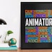 Animator Words Poster, Animator Wall Art, Canvas Wooden Black White ...