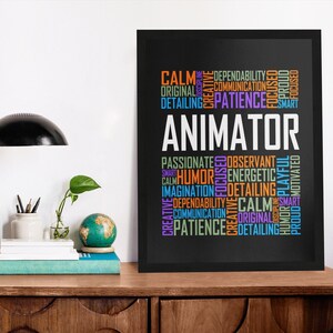 Animator Words Poster, Animator Wall Art, Canvas Wooden Black White ...