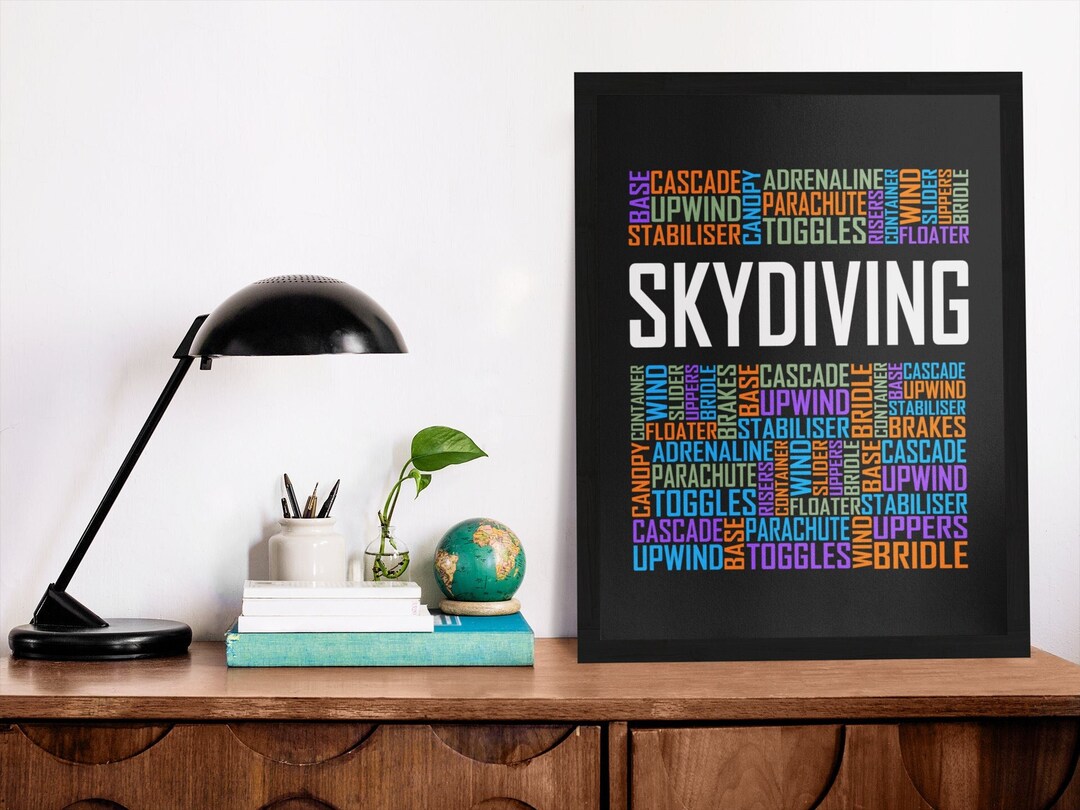 Skydiving Words Poster, Skydiving Wall Art, Canvas Wooden Black White ...