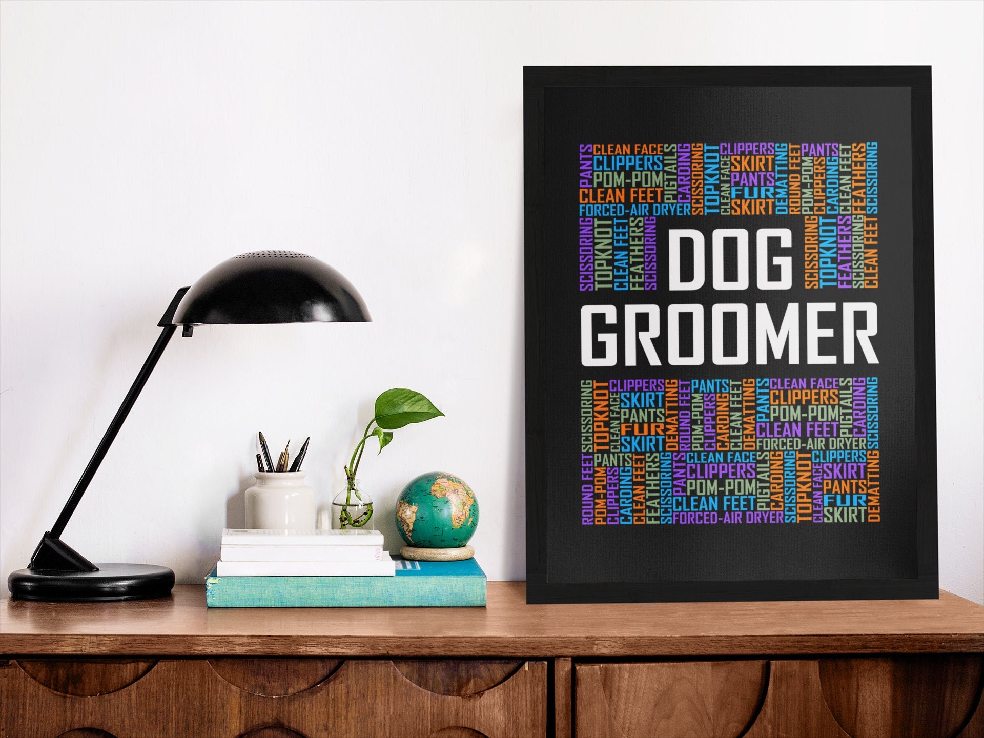 Dog Groomer Words Poster, Dog Grooming Wall Art, Canvas Wooden Black ...
