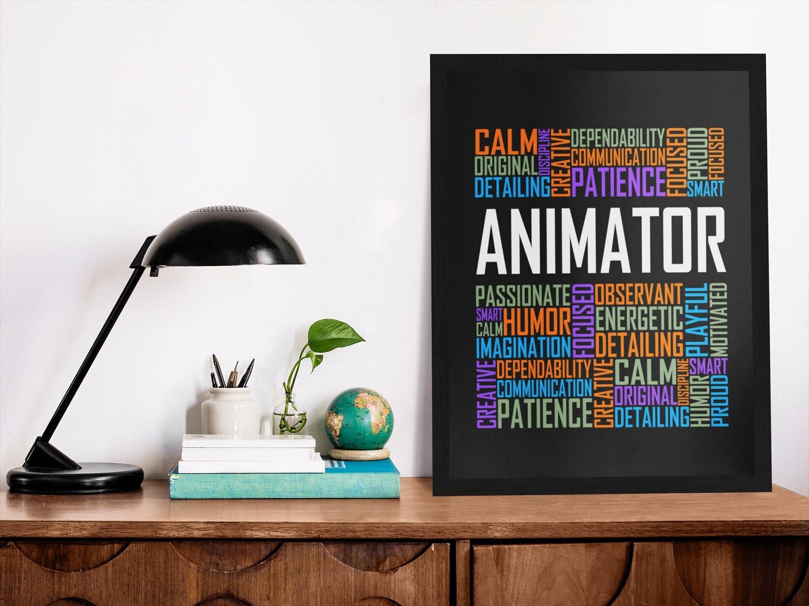 Animator Words Poster, Animator Wall Art, Canvas Wooden Black White ...
