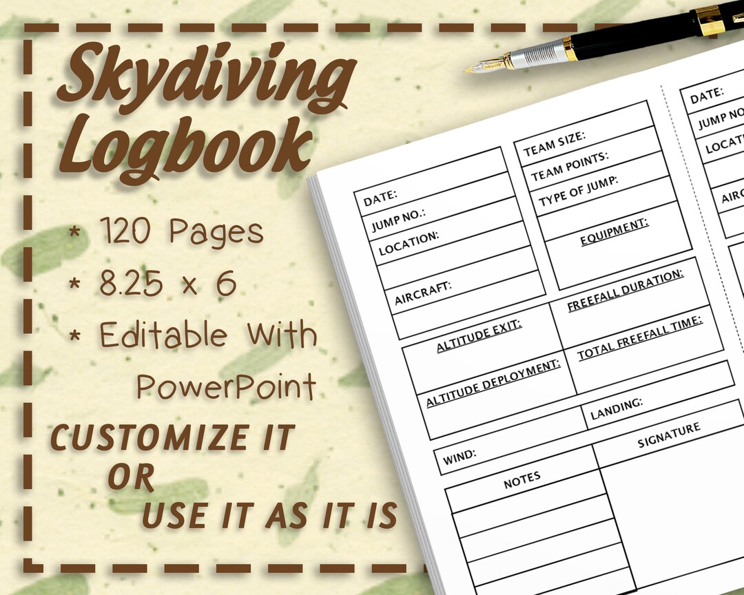 Skydiving Logbook Interior | 120 Pages, Editable PPT & PDF - Etsy