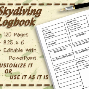Skydiving Logbook Interior | 120 Pages, Editable PPT & PDF - Etsy