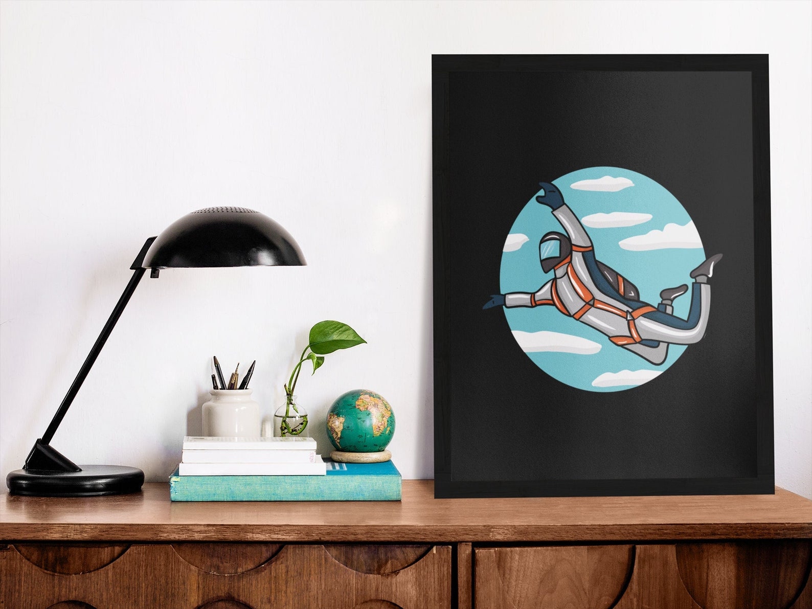 Skydiver Poster, Skydiving Wall Art, Canvas Wooden Black White Frame ...