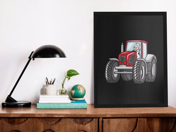 Cow Driving Tractor Poster Tractor Wall Art Canvas Wooden | Etsy