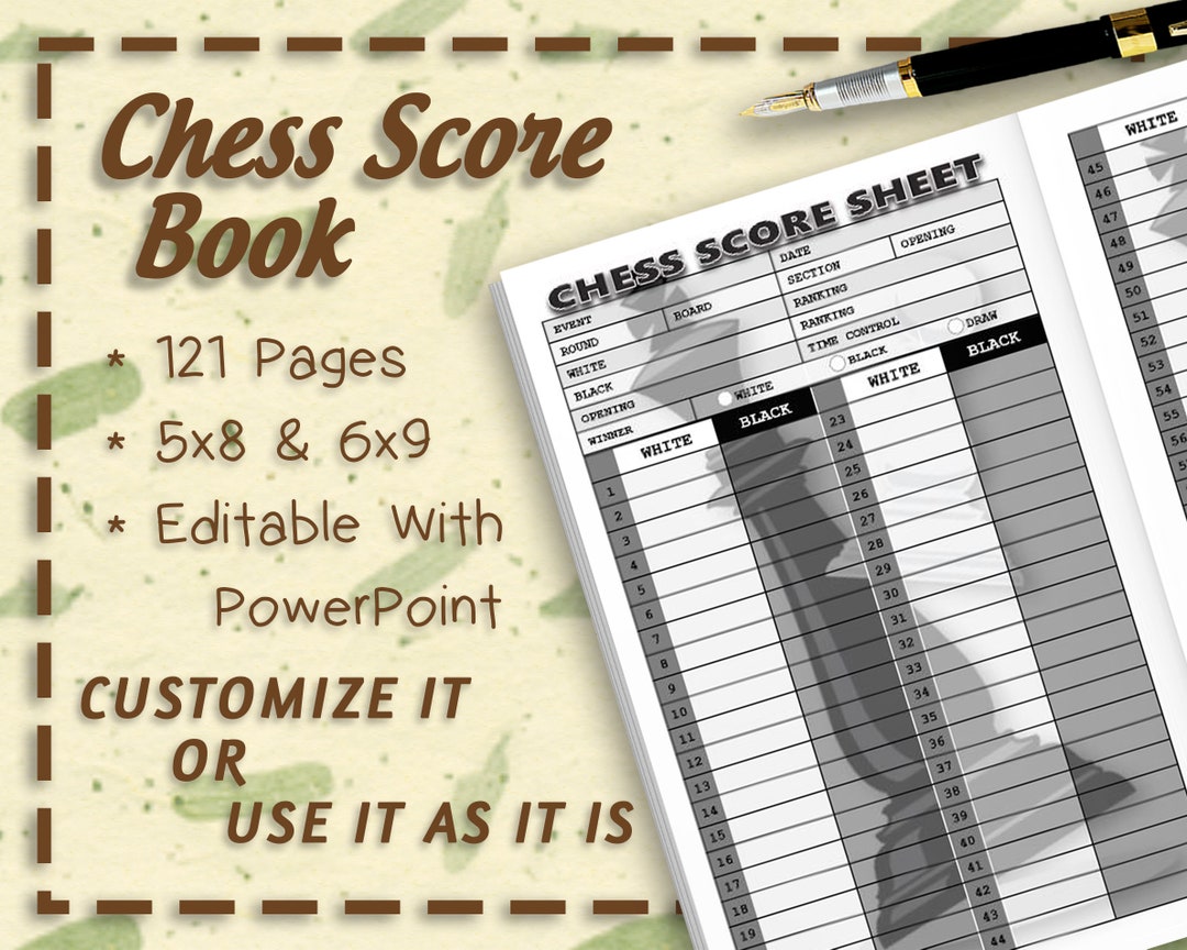 Chess Score Book Interior 121 Pages No Bleed | 6" X 9" & 8.5" X 11 ...