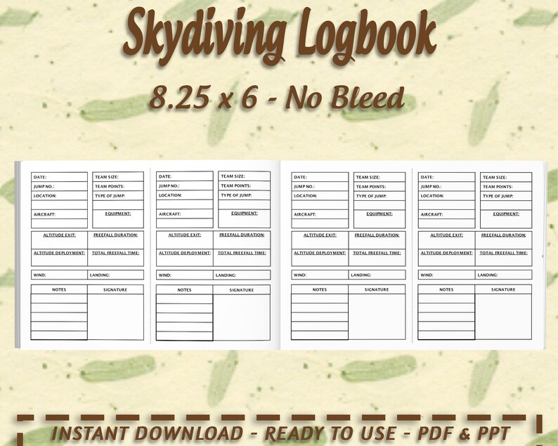 Skydiving Logbook Interior | 120 Pages, Editable PPT & PDF - Etsy