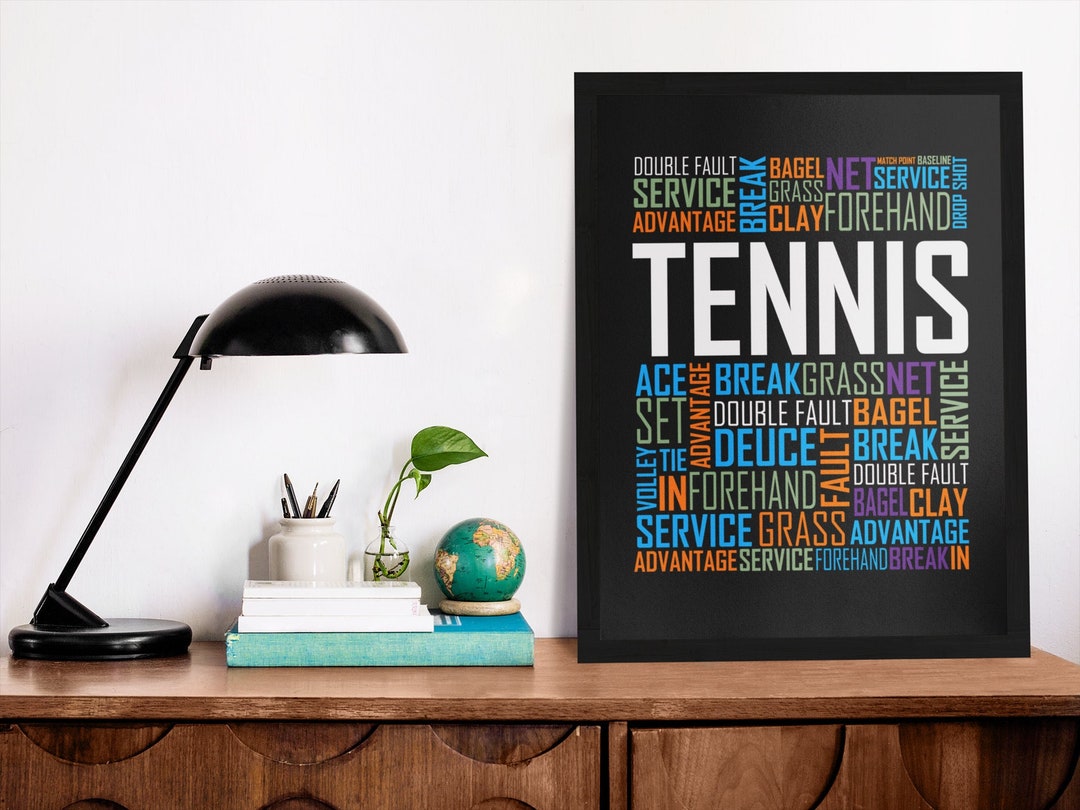 Tennis Words Poster, Tennis Wall Art, Canvas Wooden Black White Frame ...
