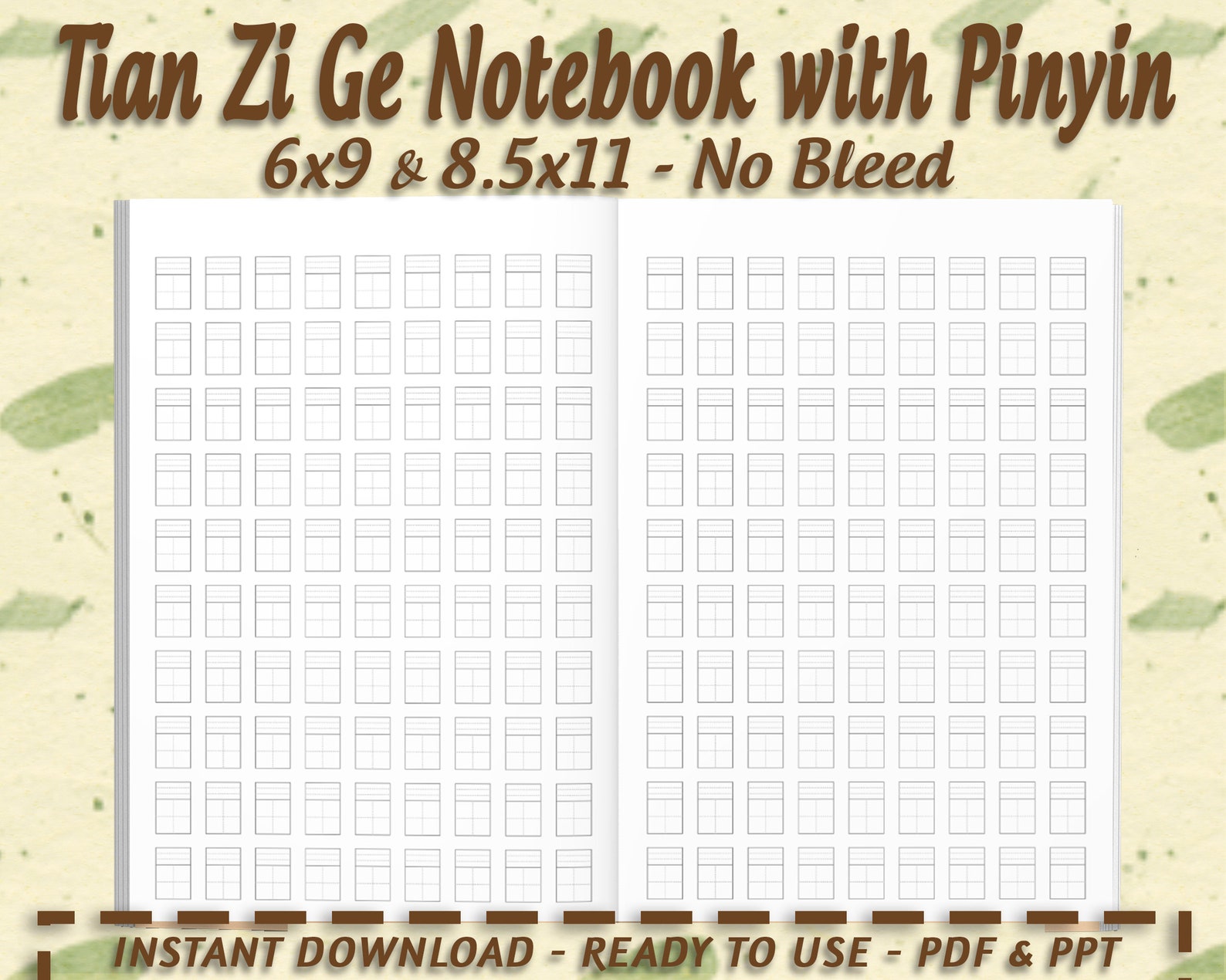 Tian Zi Ge Notebook With Pinyin Interior 120 Pages| 6" X 9" & 8.5" X 11 ...