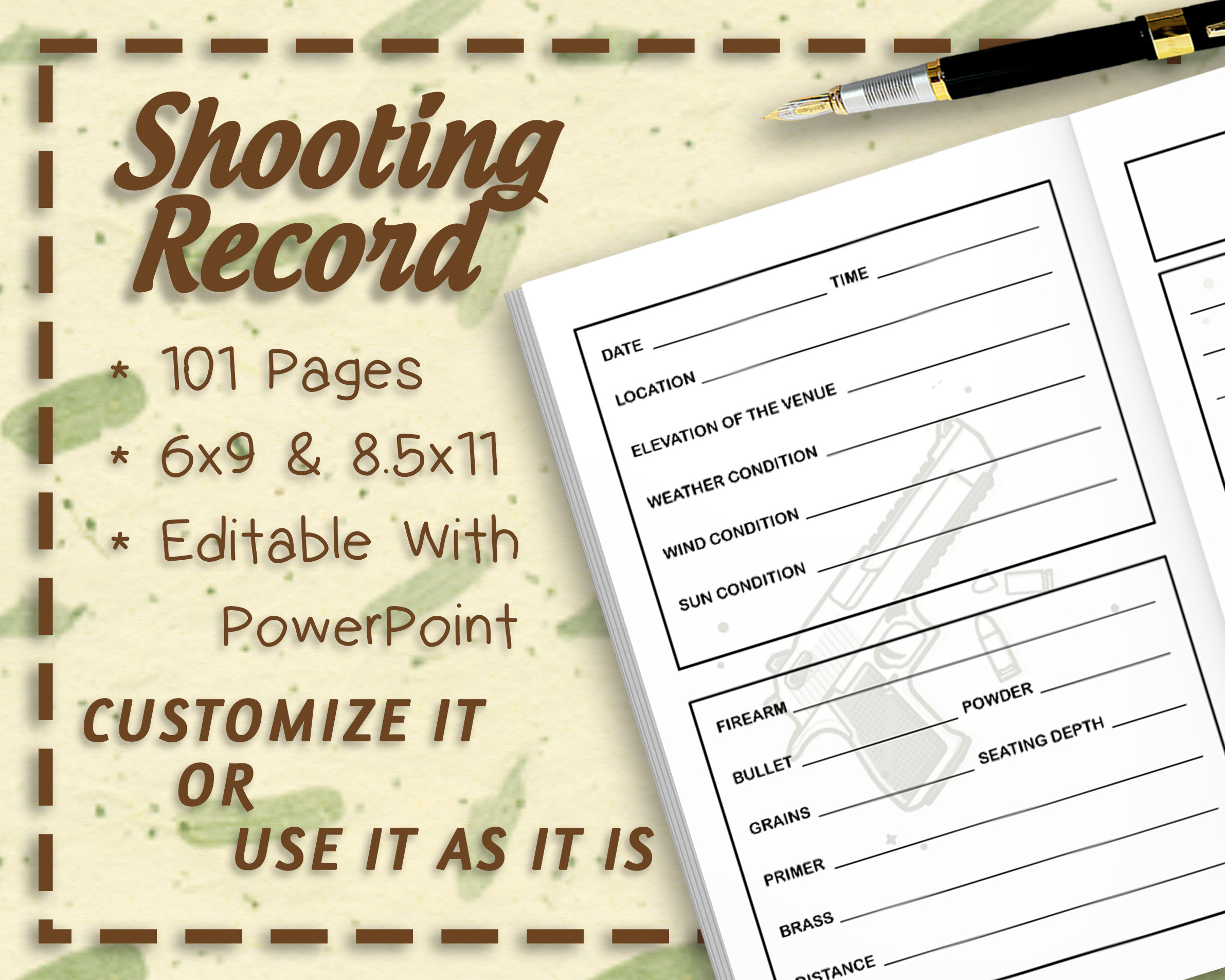 Shooting Record Interior 101 Pages No Bleed | 6" X 9" & 8.5" X 11" Trim ...