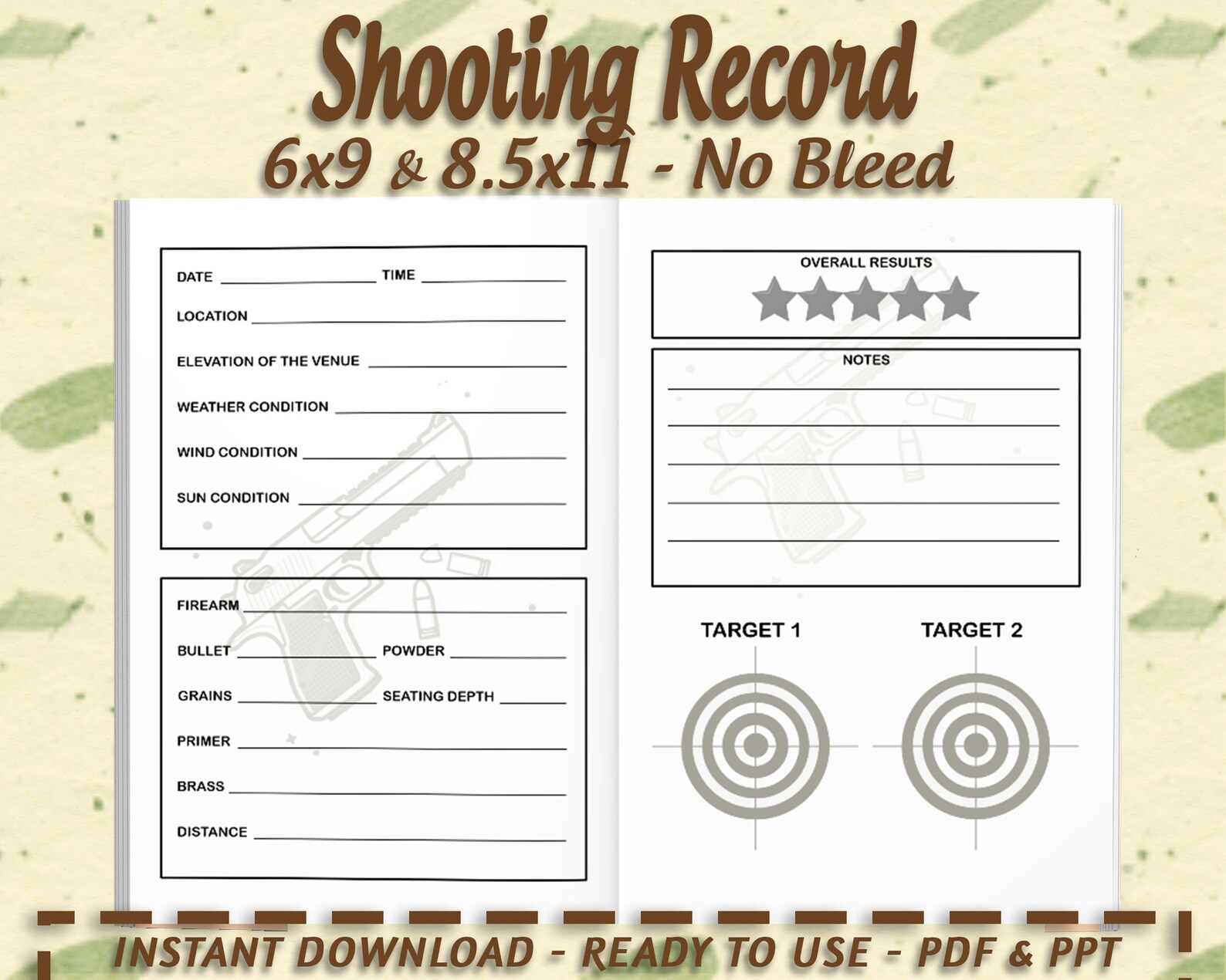 Shooting Record Interior 101 Pages No Bleed | 6" X 9" & 8.5" X 11" Trim ...