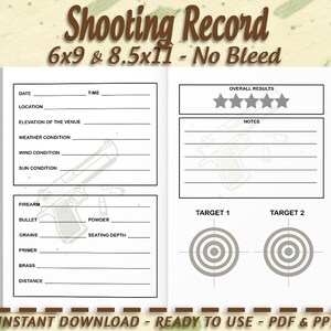 Shooting Record Interior 101 Pages No Bleed | 6" X 9" & 8.5" X 11" Trim ...