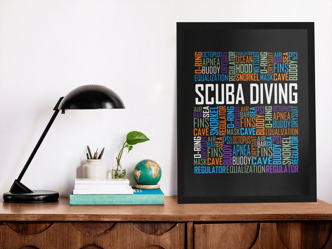Scuba Diving Words Poster, Scuba Diving Wall Art, Canvas Wooden Black ...