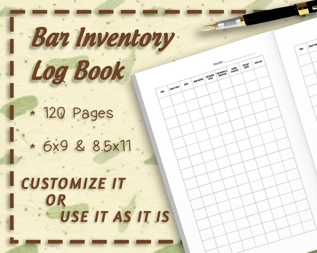 Bar Inventory Log Book Interior 120 Pages | 6" X 9" & 8.5" X 11" Trim ...
