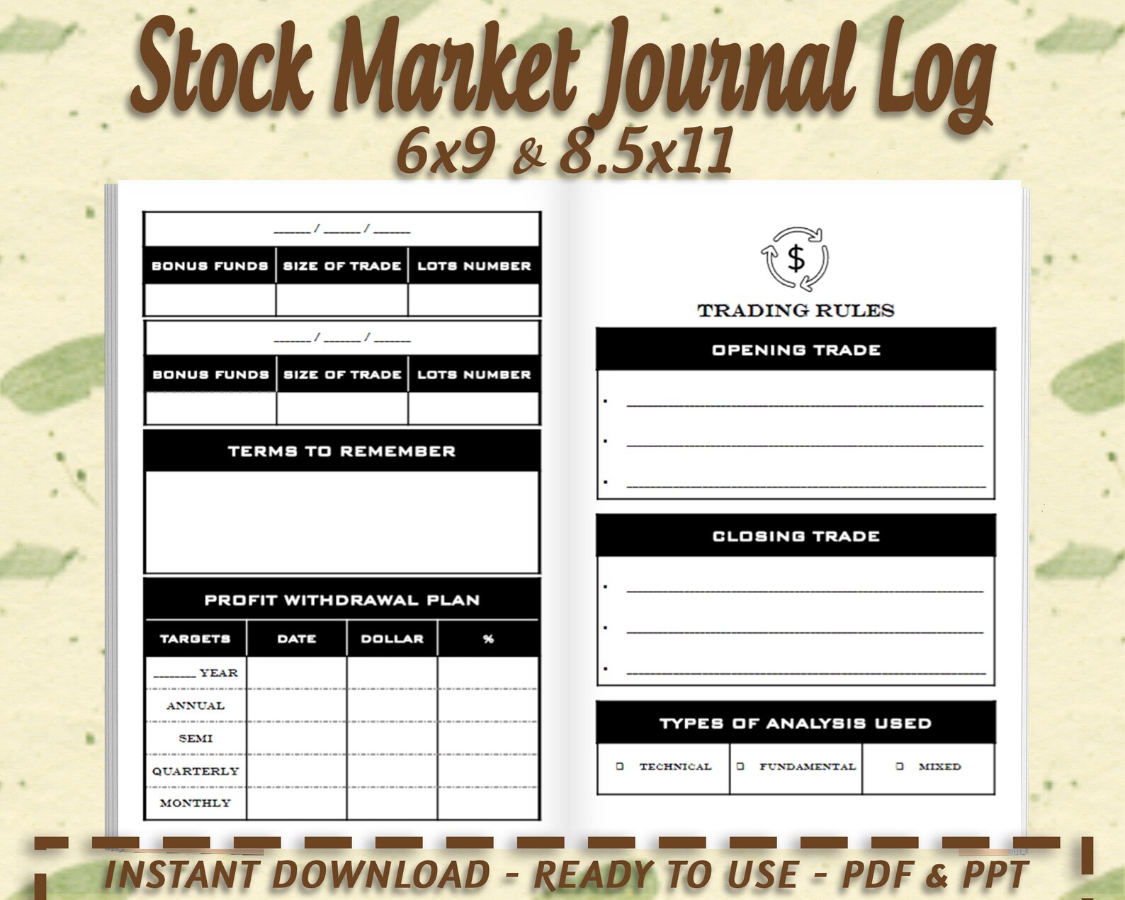 Stock Market Journal Log Interior 150 Pages No Bleed | 8.5" X 11" Trim ...