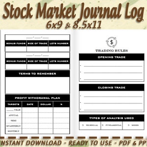 Stock Market Journal Log Interior 150 Pages No Bleed | 8.5" X 11" Trim ...