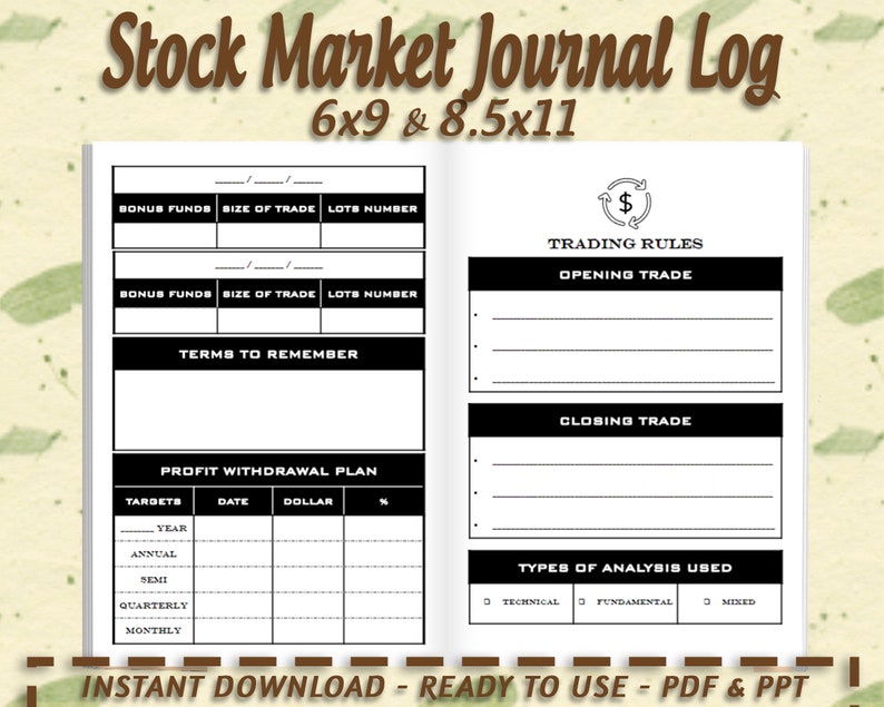 Stock Market Journal Log Interior 150 Pages No Bleed | 8.5" X 11" Trim ...