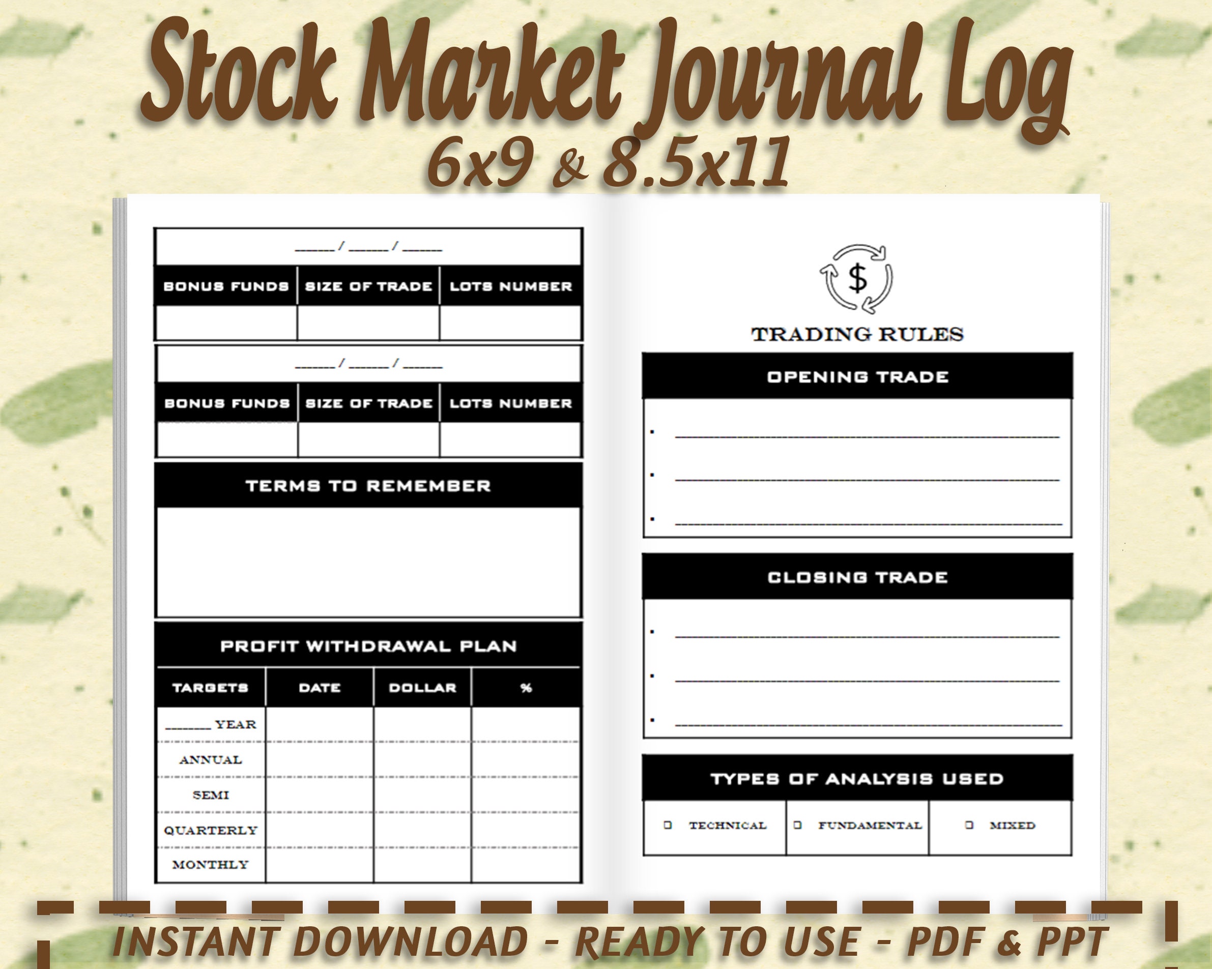 Stock Market Journal Log Interior 150 Pages No Bleed | 8.5" X 11" Trim ...