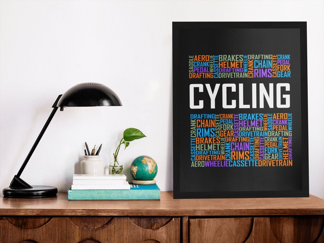 Cycling Words Poster, Cycling Wall Art, Canvas Wooden Black White Frame ...