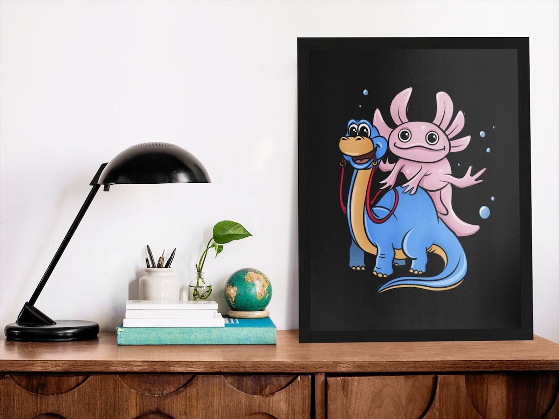 Axolotl Dino Poster Axolotl Wall Art Canvas Wooden Black - Etsy