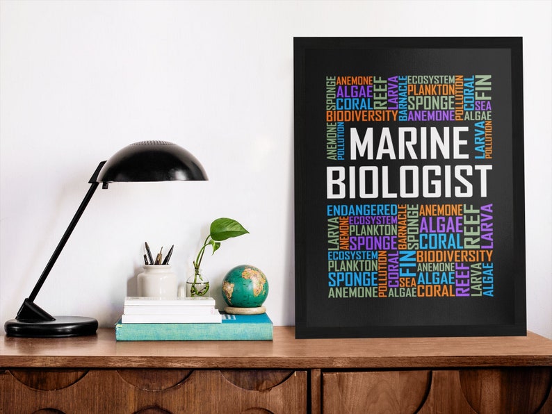 Marine Biologist Words Poster, Marine Biologist Wall Art, Canvas Wooden ...
