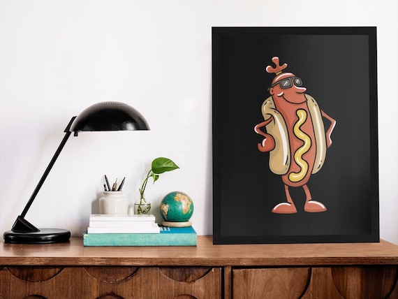 Cool Hot Dog Poster Hot Dog Wall Art Canvas Wooden Black | Etsy