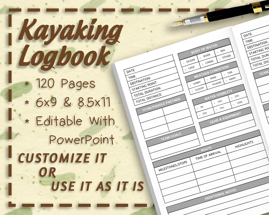 Kayaking Logbook Interior 120 Pages No Bleed | 6" X 9" & 8.5" X 11 ...