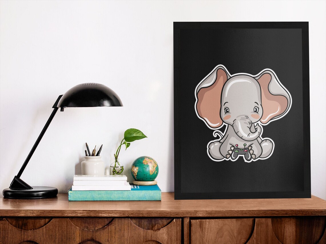 Gaming Elephant Poster Gaming Wall Art Canvas Wooden Black - Etsy
