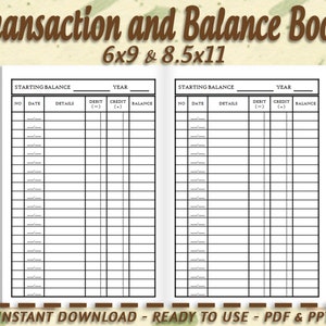 Transaction Balance Book Interior | 6x9 & 8.5x11 Editable PPT PDF - Etsy