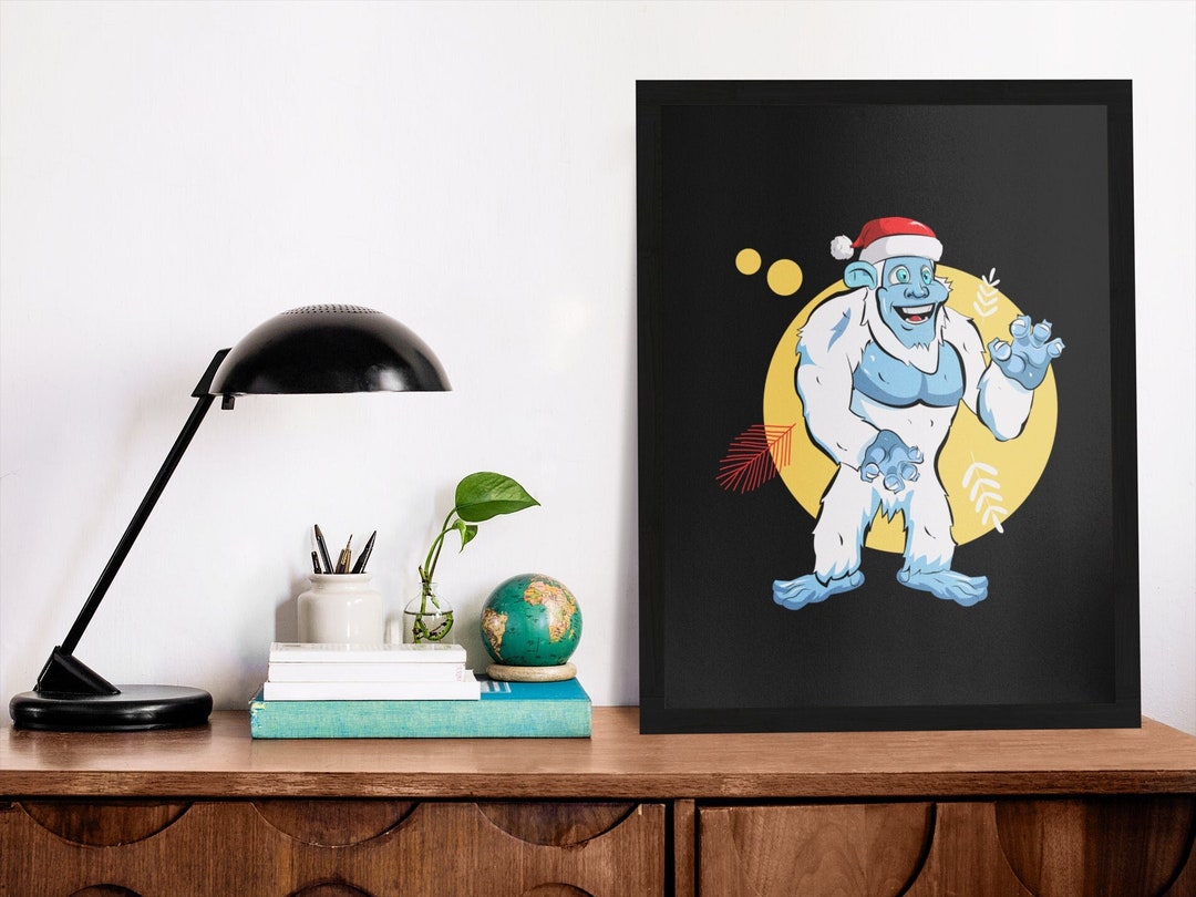 Yeti Santa Poster, Christmas Santa Wall Art, Canvas Wooden Black White ...