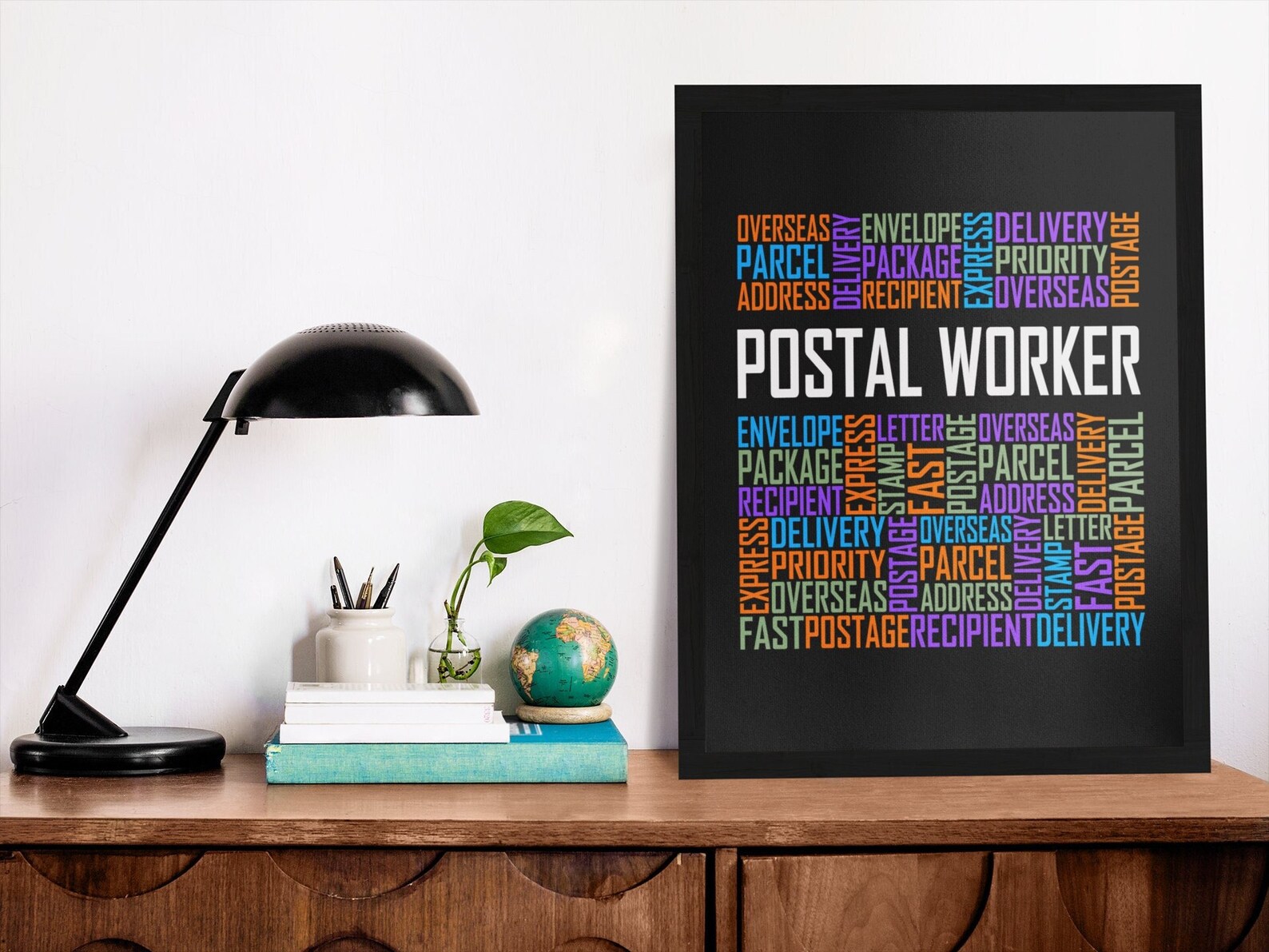 Postal Worker Words Poster, Postal Worker Wall Art, Canvas Wooden Black ...