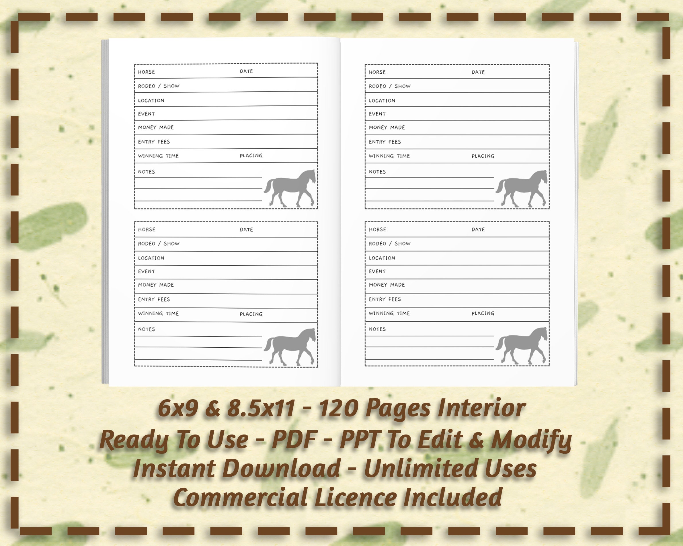 Barrel Racing Log Book Interior 120 Pages | 6" X 9" & 8.5" X 11" Trim ...