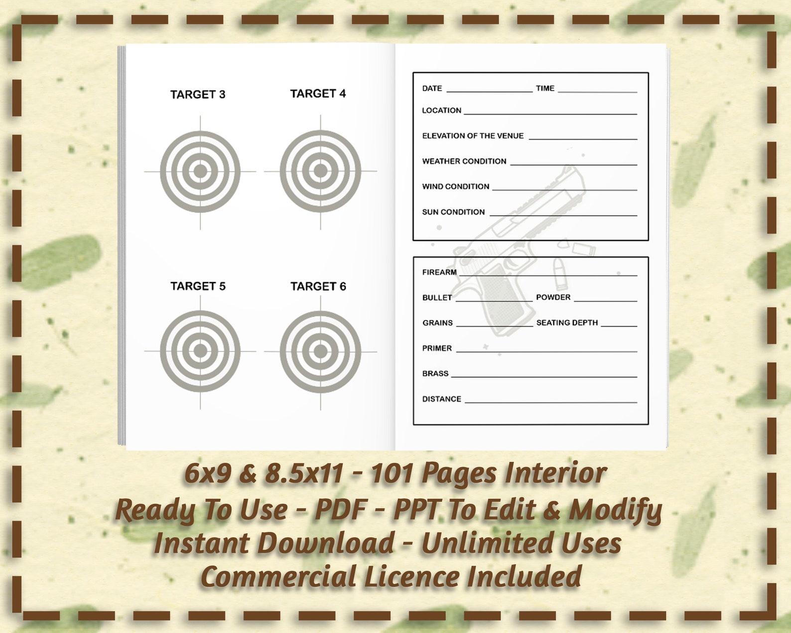 Shooting Record Interior 101 Pages No Bleed | 6" X 9" & 8.5" X 11" Trim ...