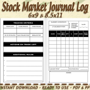 Stock Market Journal Log Interior 150 Pages No Bleed | 8.5" X 11" Trim ...