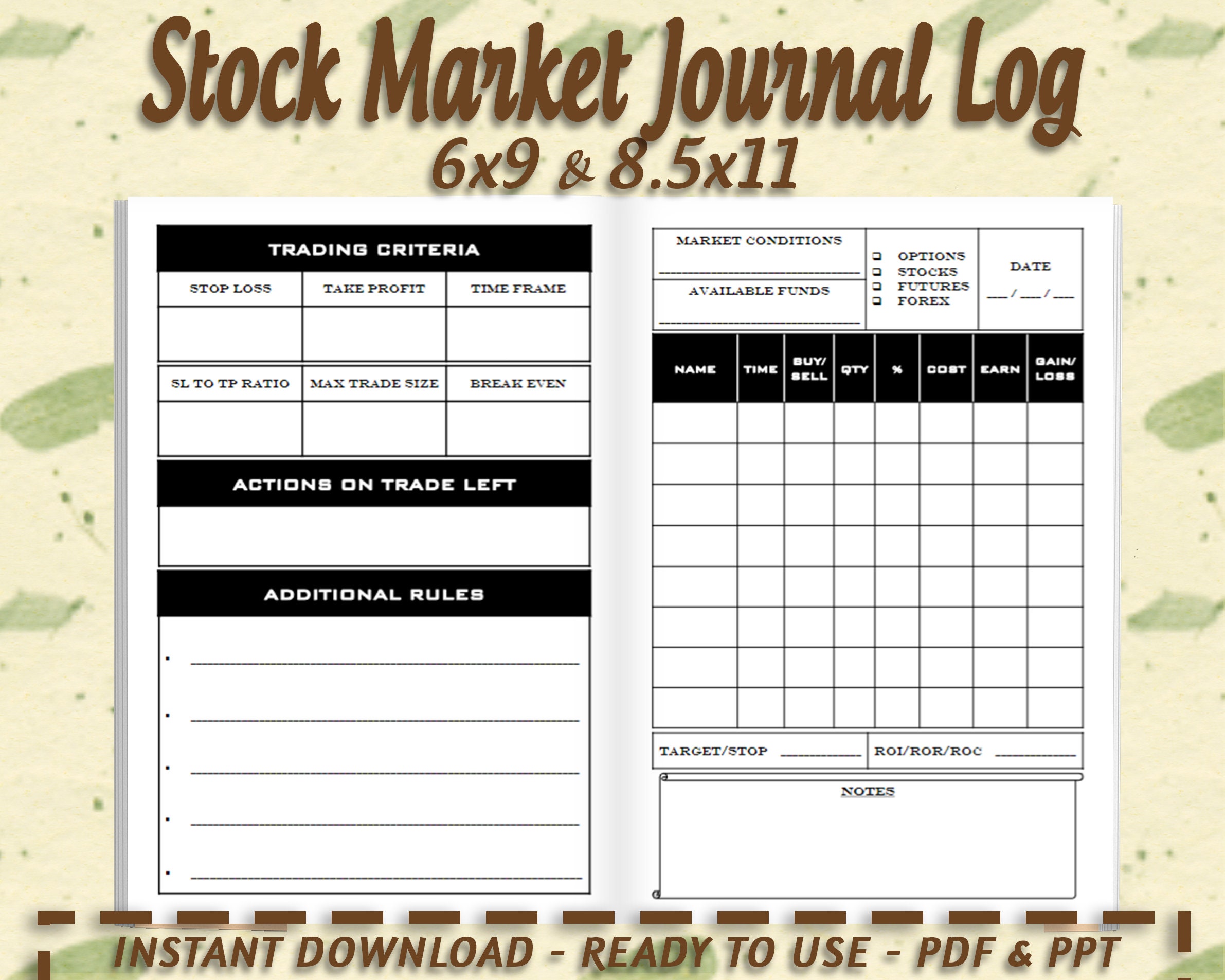 Stock Market Journal Log Interior 150 Pages No Bleed | 8.5" X 11" Trim ...