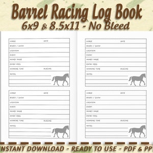 Barrel Racing Log Book Interior 120 Pages | 6" X 9" & 8.5" X 11" Trim ...