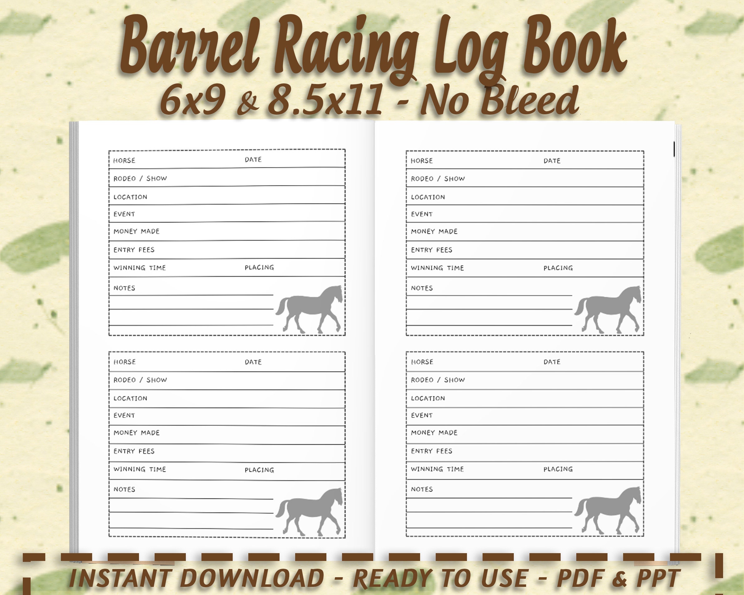 Barrel Racing Log Book Interior 120 Pages | 6" X 9" & 8.5" X 11" Trim ...