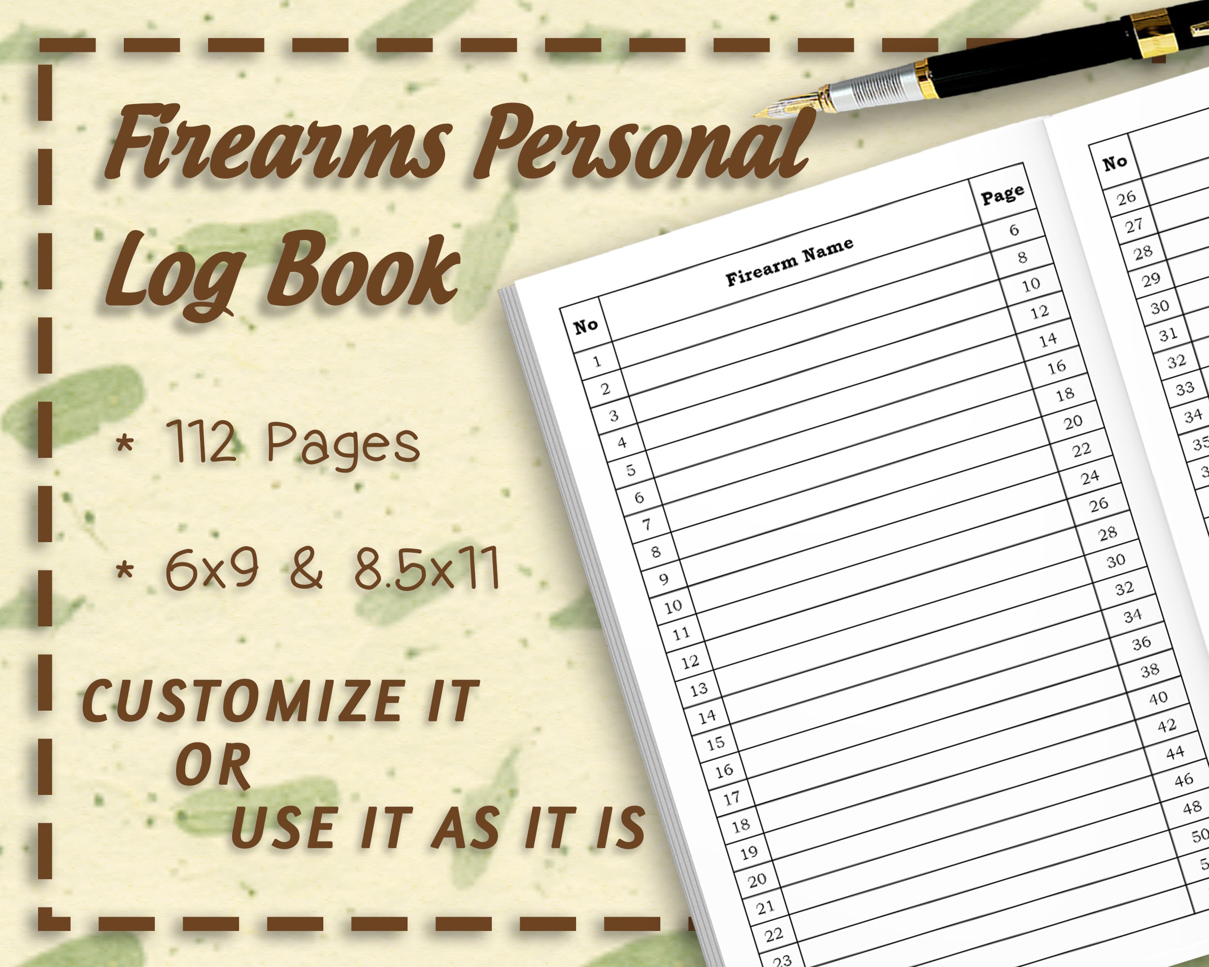Firearms Personal Log Book 112 Pages No Bleed | 6" X 9" & 8.5" X 11 ...