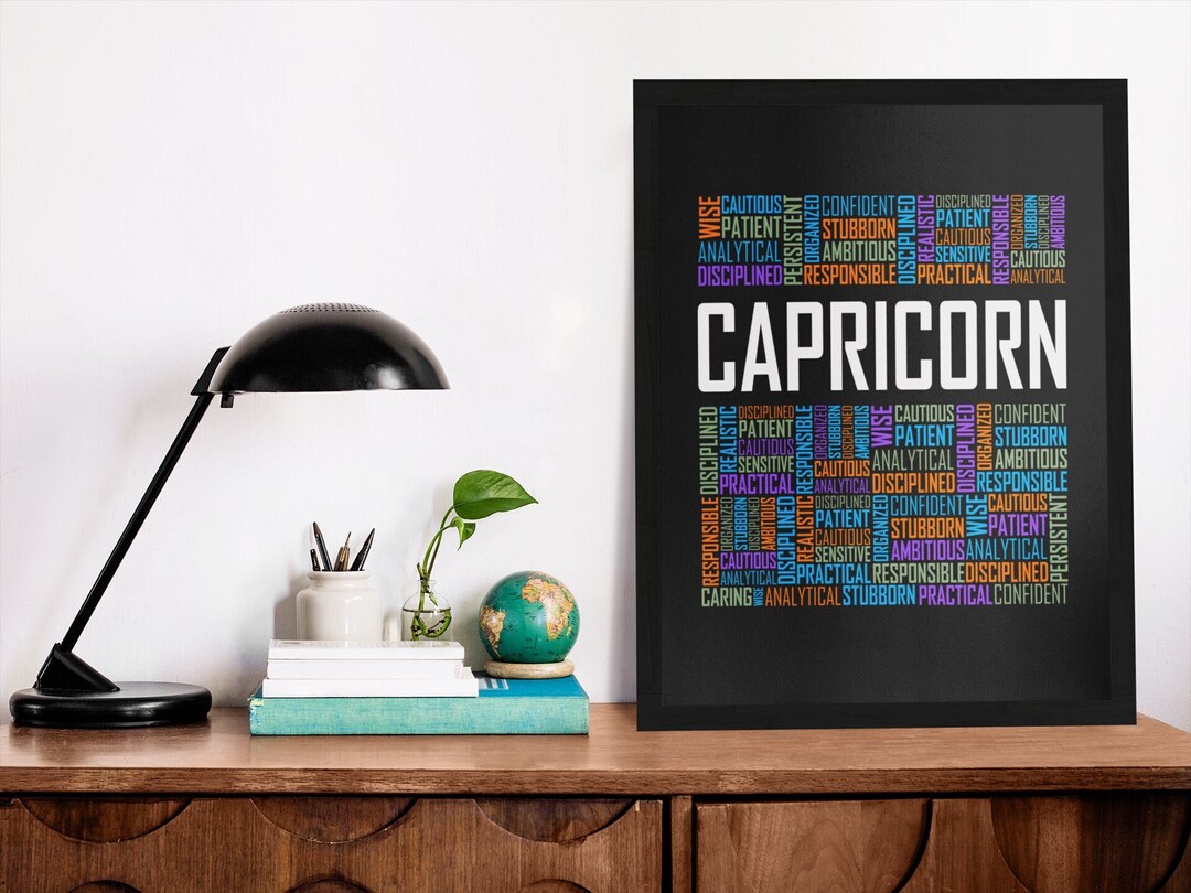 Capricorn Words Poster, Zodiac Wall Art, Canvas Wooden Black White ...