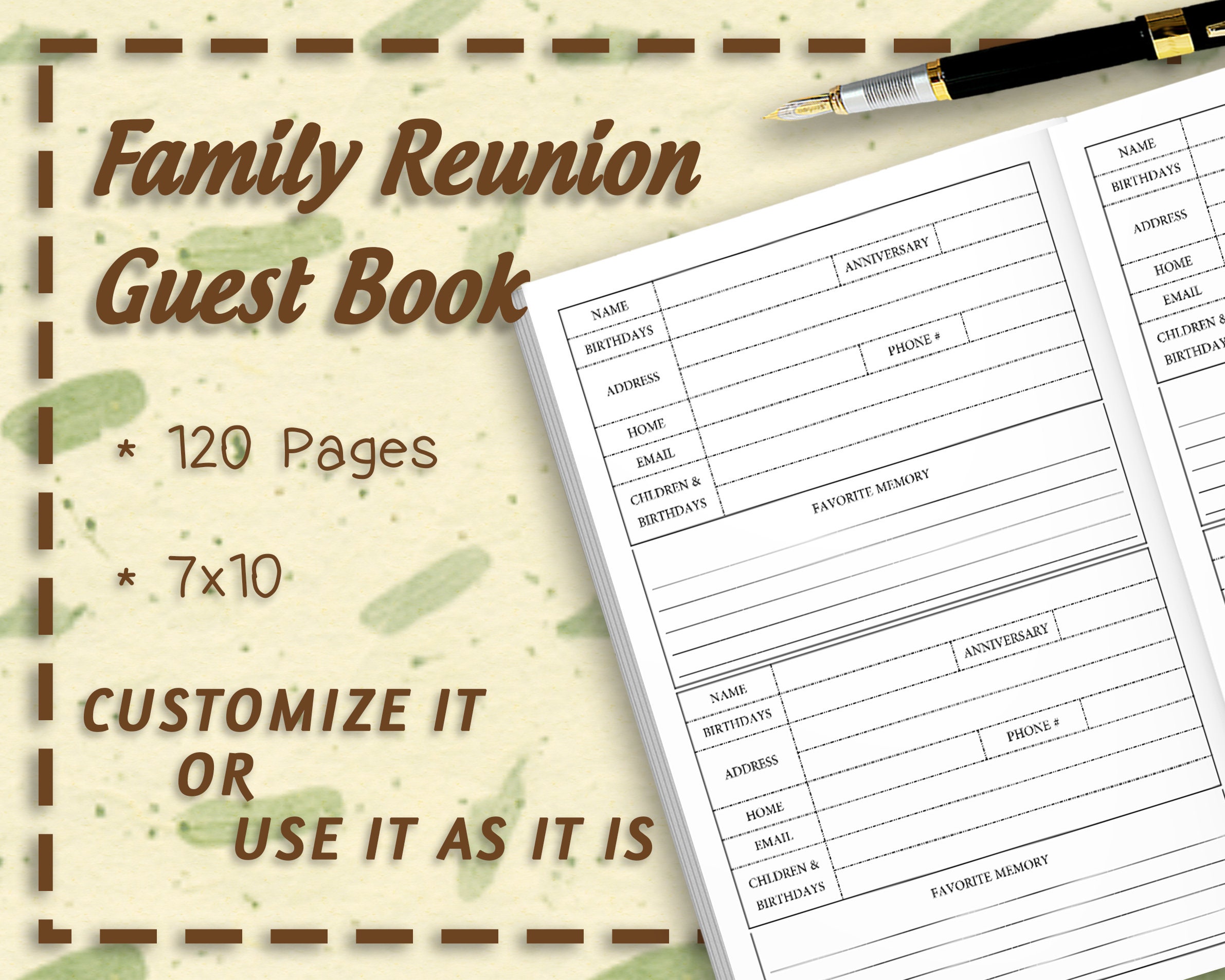 Family Reunion Guest Book Interior 120 Pages | 7" X 10" Trim Size ...