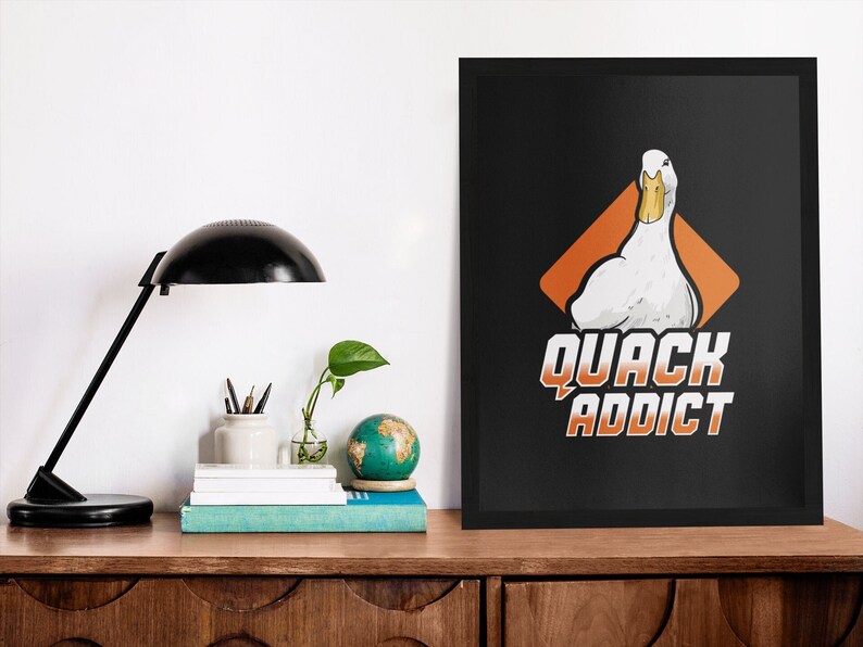 Quack Addict Poster, Duck Wall Art, Canvas Wooden Black White Frame ...