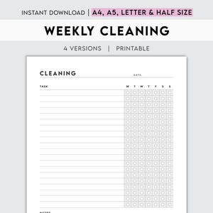 Weekly Clean Tracker Printable | 4 Versions Home Task Organizer ...