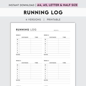 Running Log Tracker | Printable Fitness Journal & Workout Planner for ...