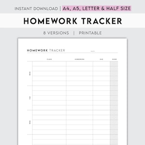Homework Tracker | Customizable Assignment Organizer & Study Schedule ...