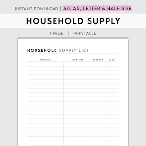 Household Supply List Printable | Inventory Tracker & Stock Management ...