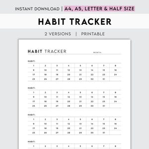 Monthly Habit Tracker Printable | Goal Progress Productivity Organizer ...