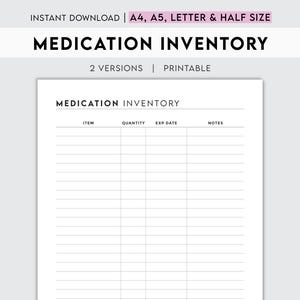 Medication Inventory Tracker | Printable Pharmacy Organizer & Expiry ...