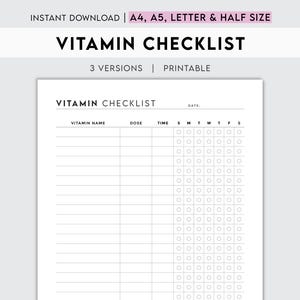 Vitamin Checklist | Printable Supplement Tracker & Health Planner for ...