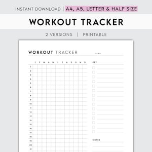 Workout Tracker Printable Yearly Fitness Log Gym Progress Chart ...